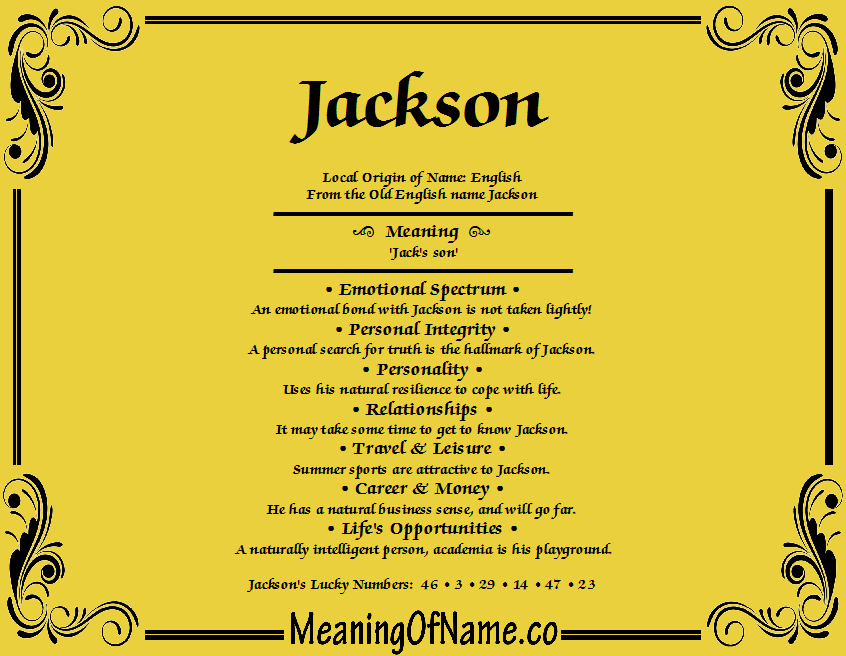 What Does The Name Jackson Mean Personality